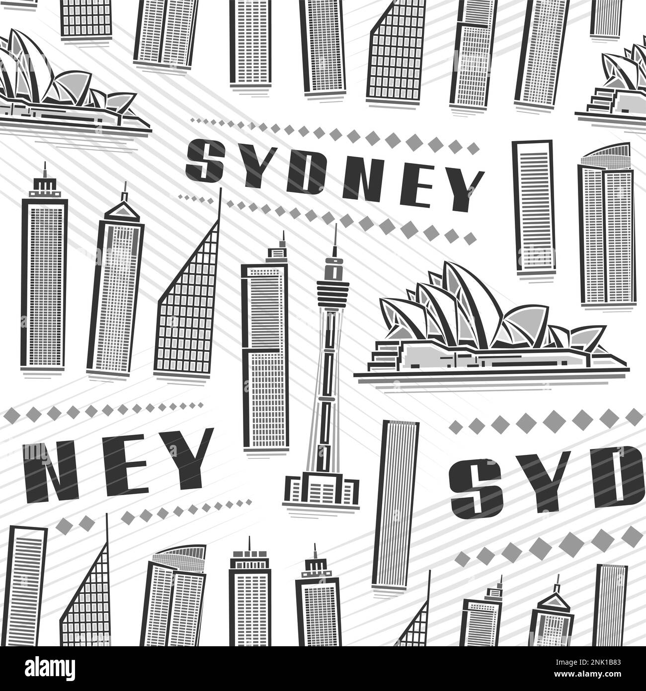 Vector Sydney Seamless Pattern, square repeat background with ...