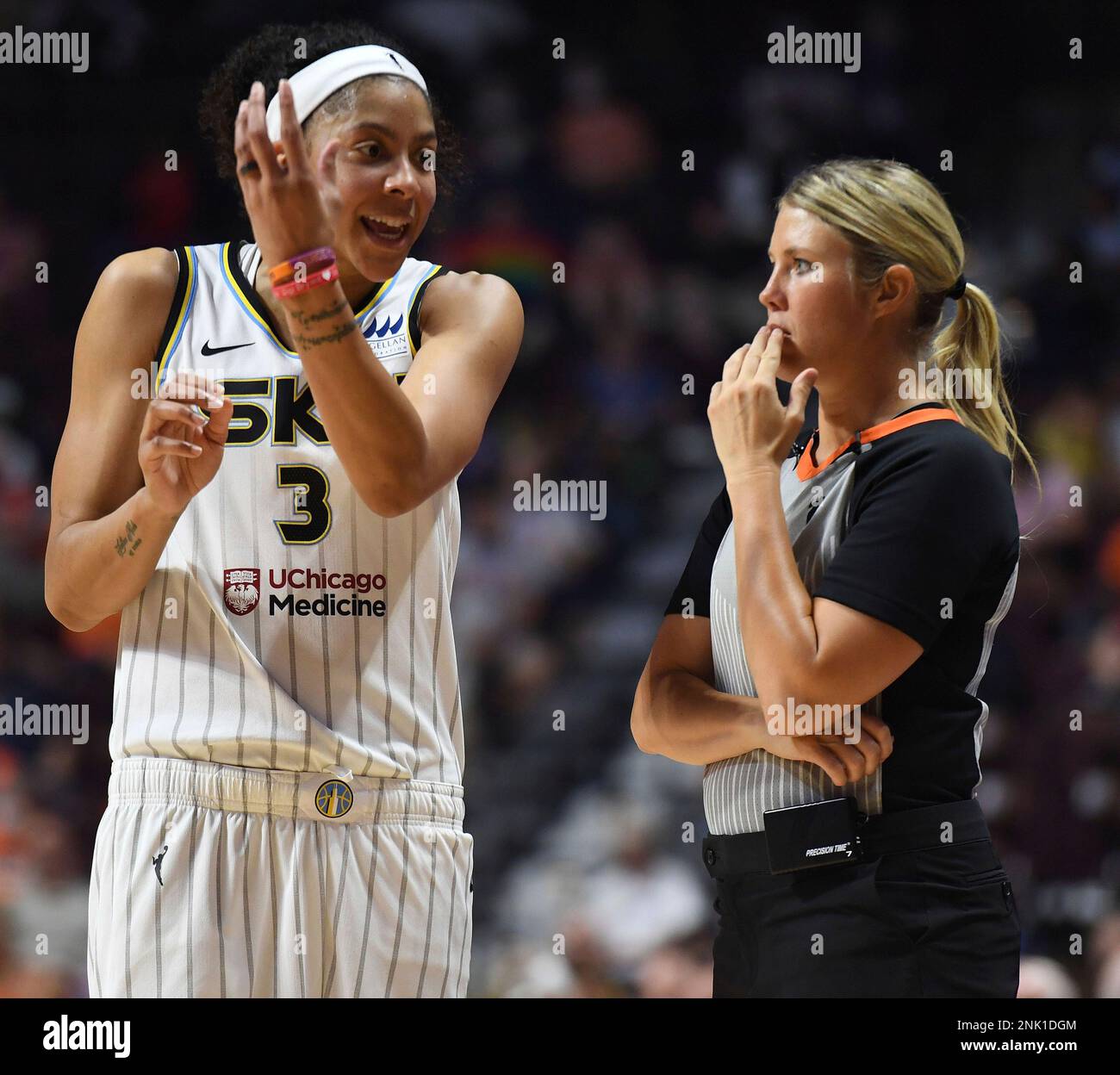 Chicago Sky forward Candace Parker (3) argues a call with official ...