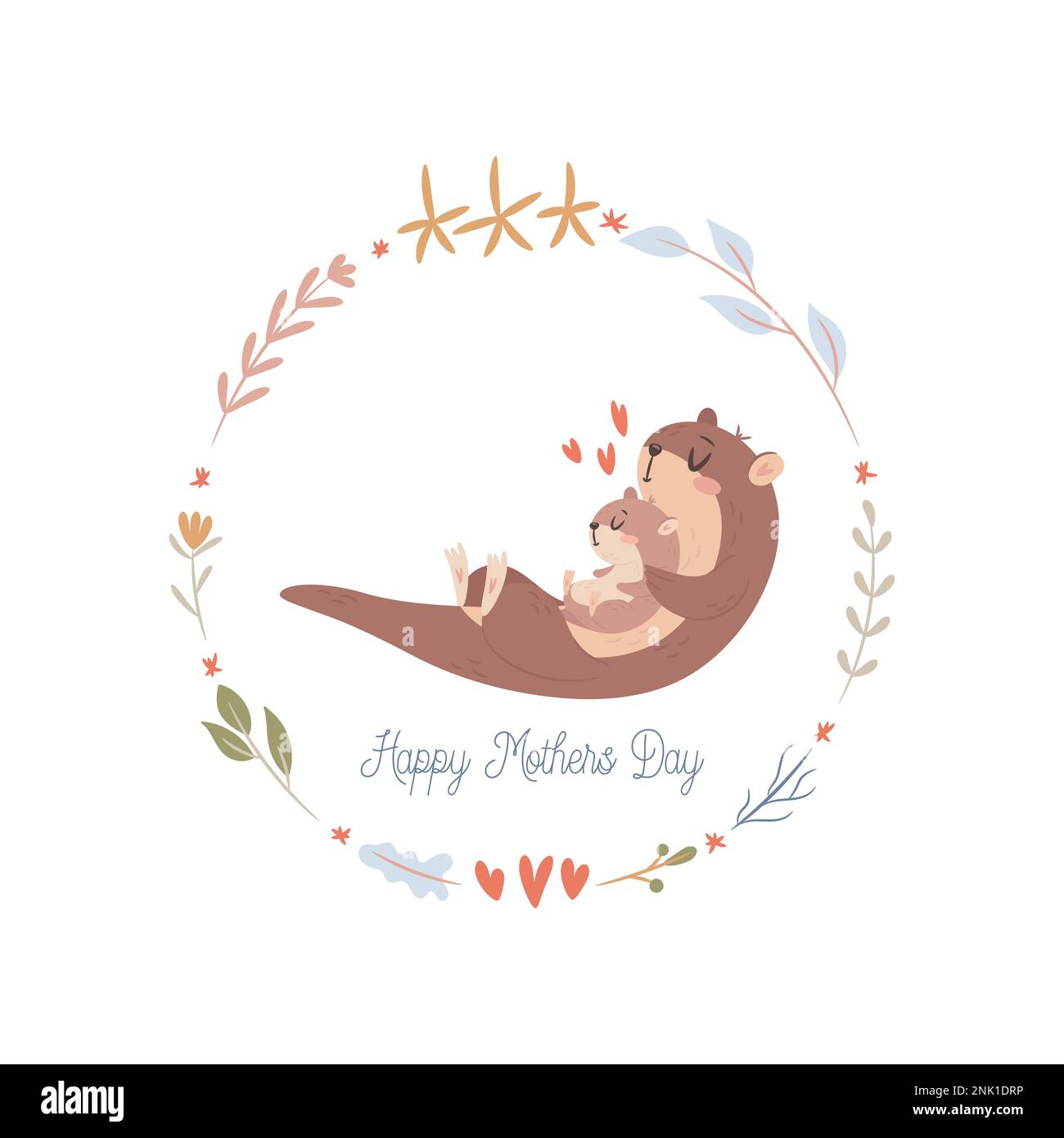 Mama Otter with baby. Happy Mothers day greeting card concept Stock ...