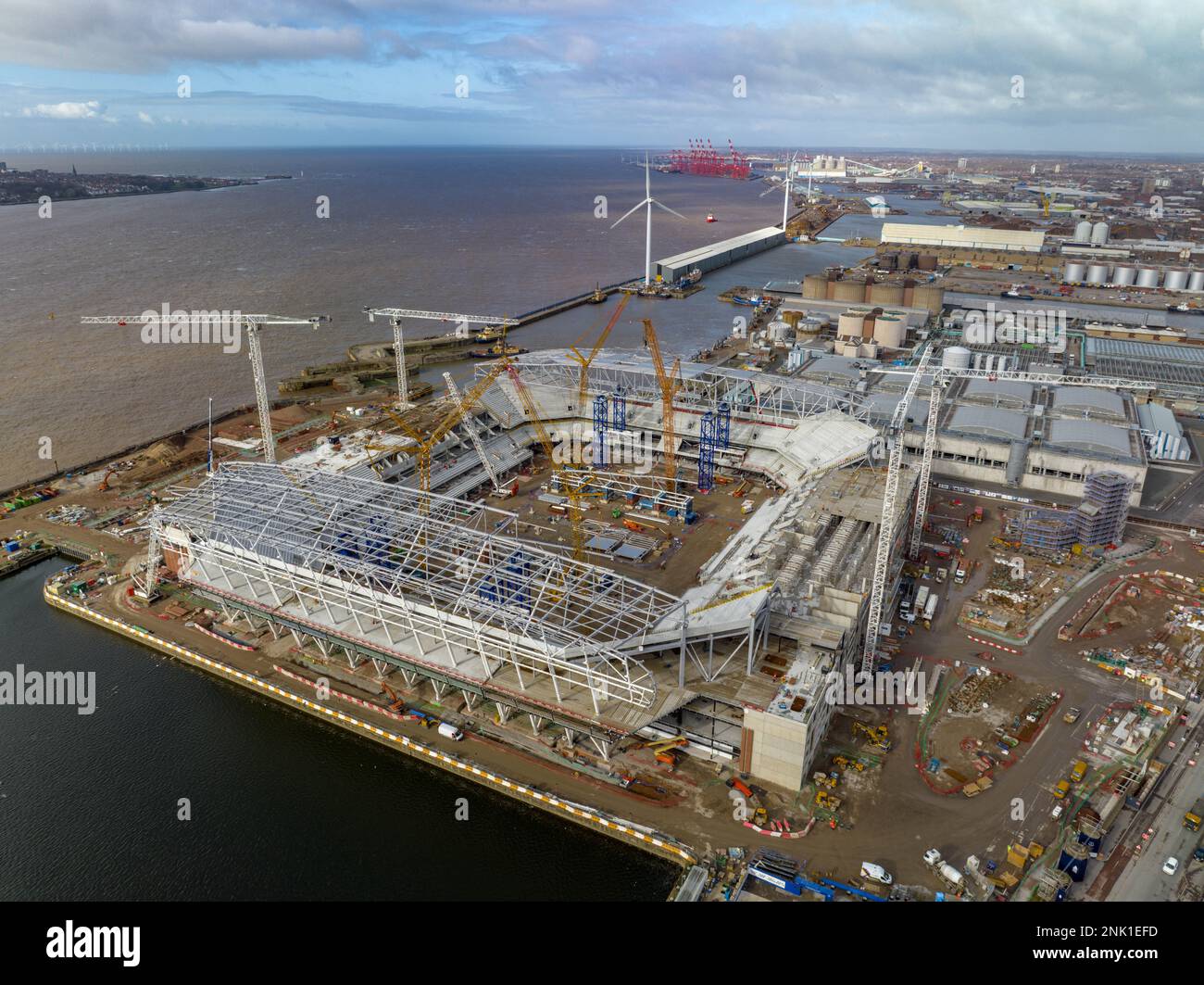 The New Everton Football Club Stadium during construction from the air ...