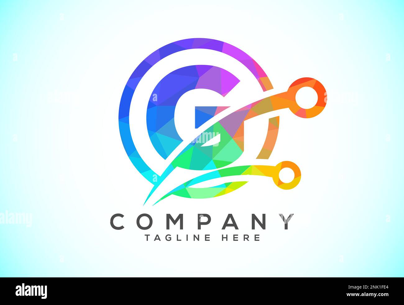 Polygonal low poly G alphabet in a circle with technology sign symbol ...