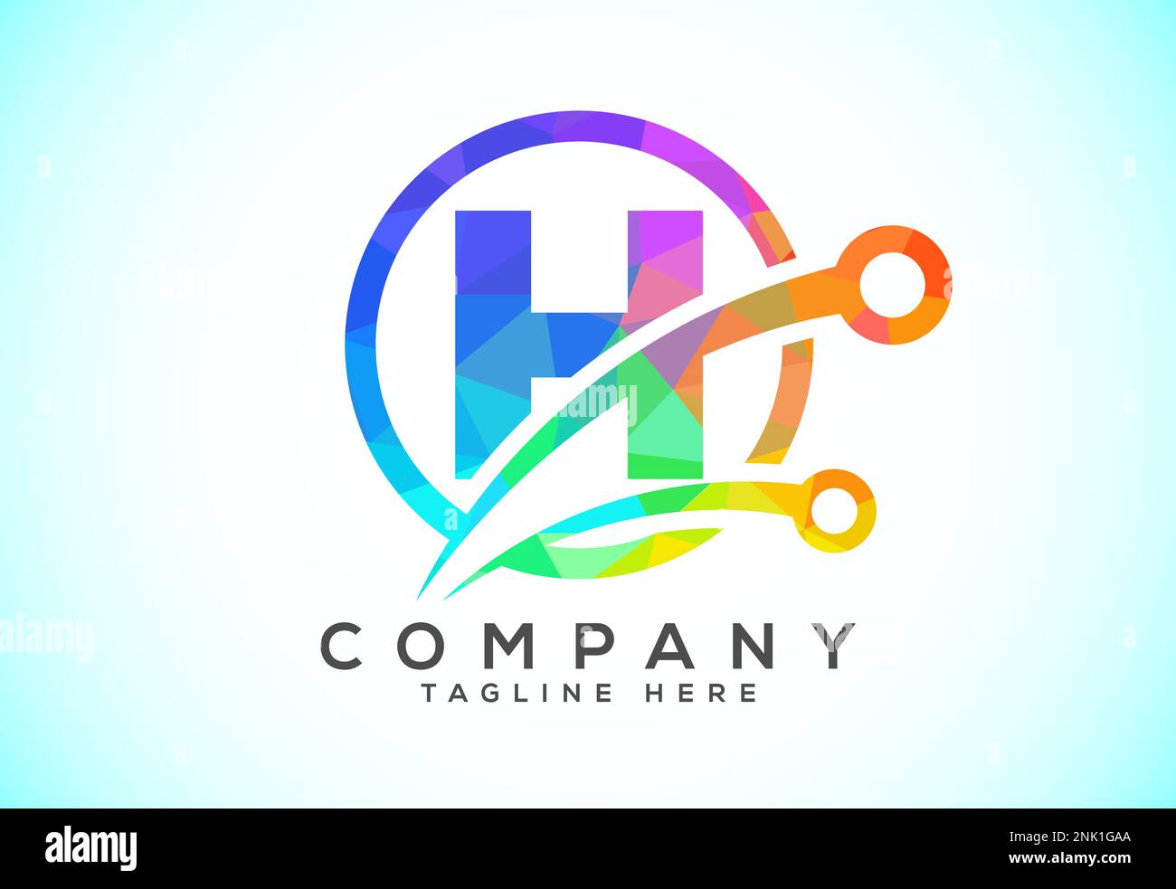 Polygonal low poly H alphabet in a circle with technology sign symbol ...