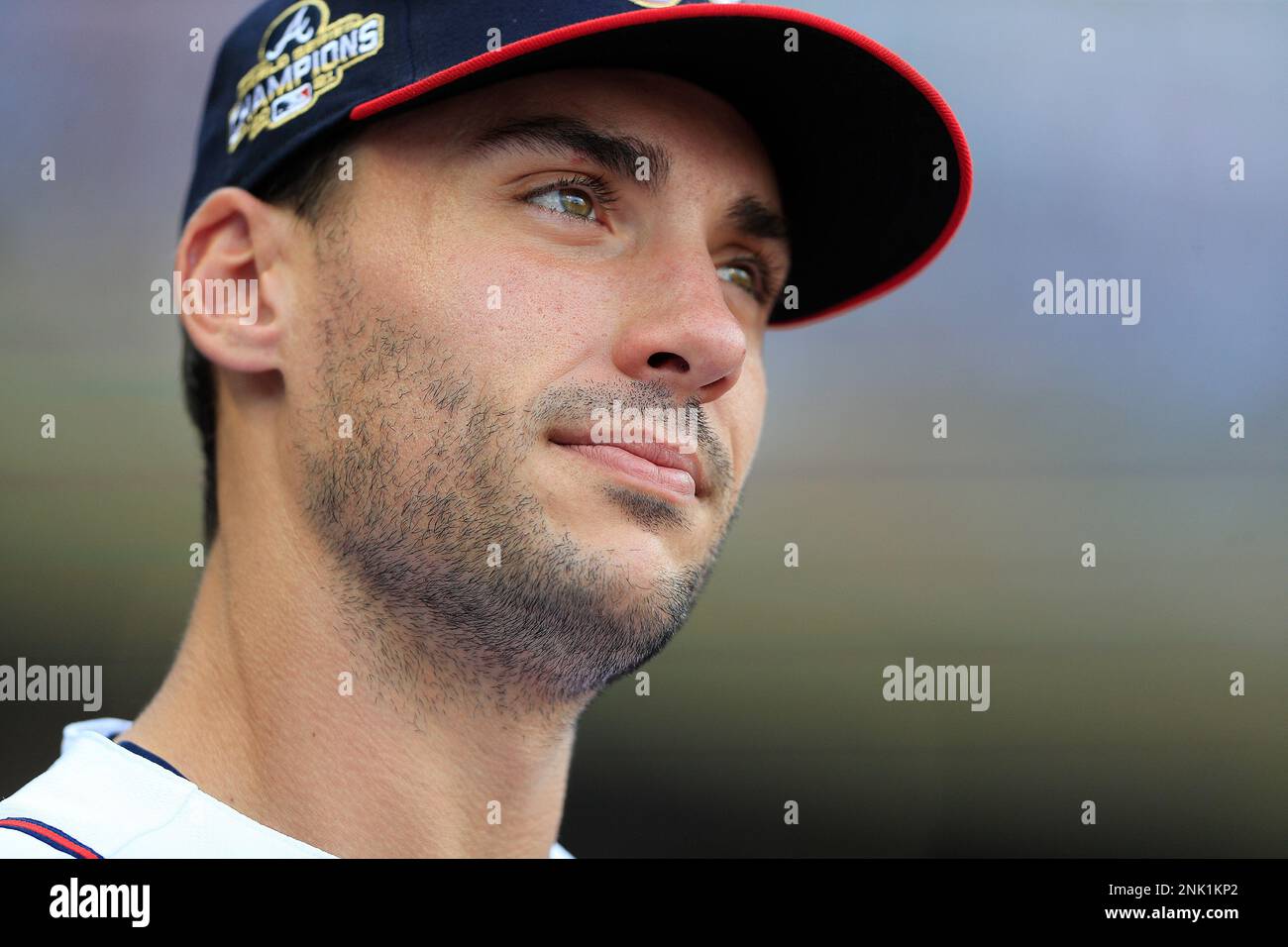 ATLANTA, GA - JUNE 08: Matt Olson #28 of the Atlanta Braves looks on ...