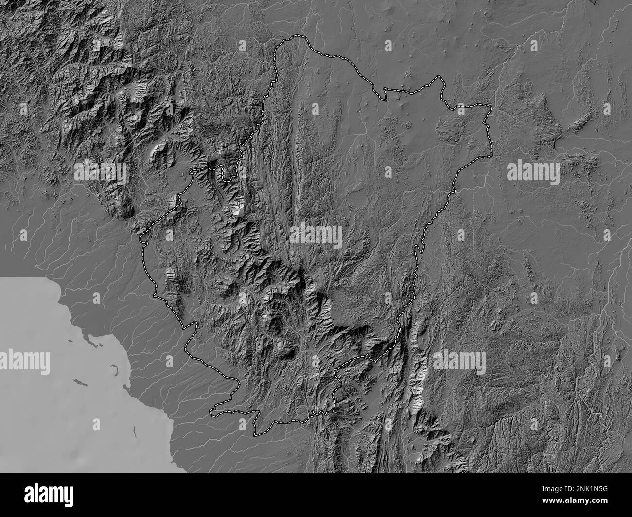 Al Bahah, region of Saudi Arabia. Bilevel elevation map with lakes and ...