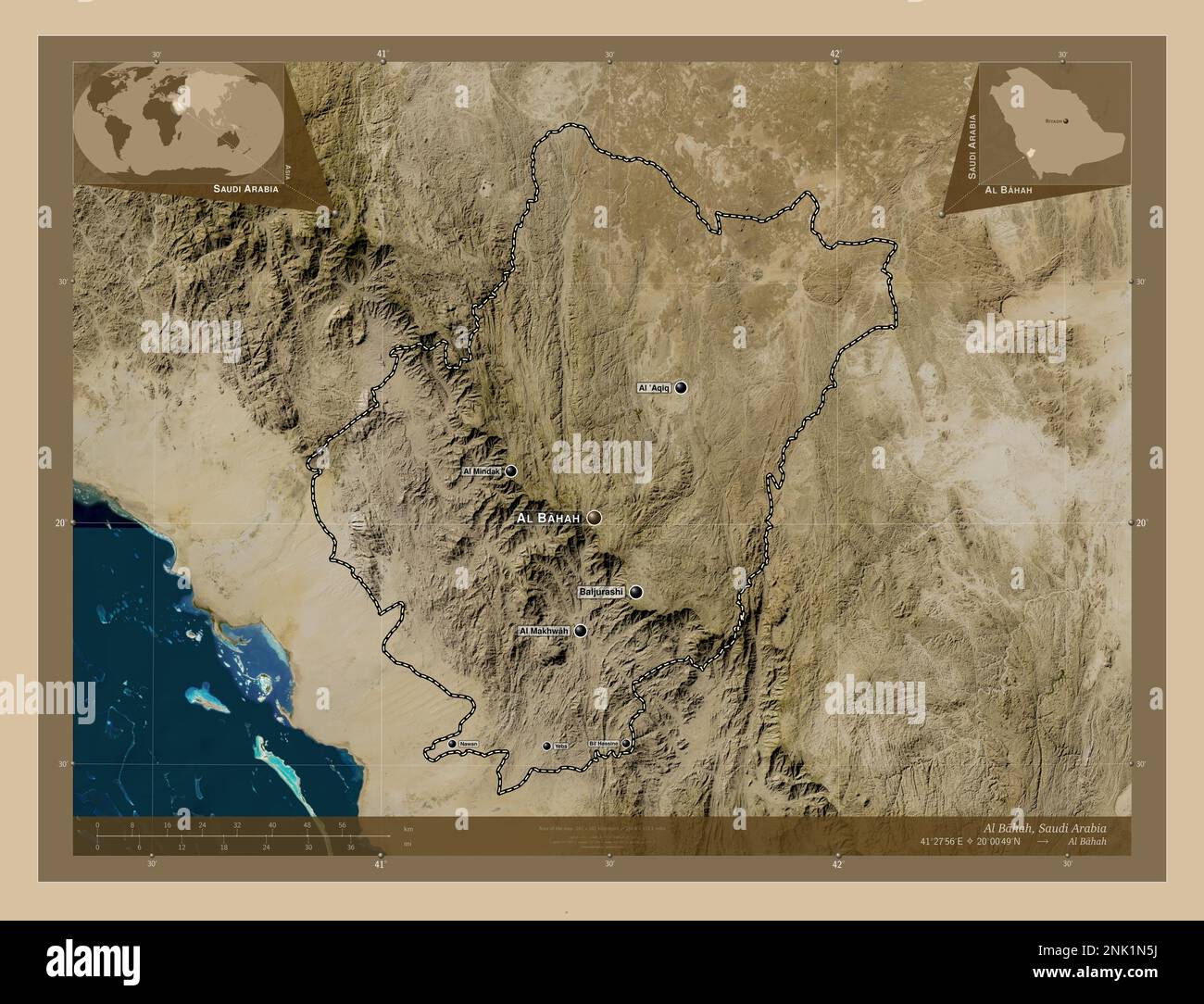 Al Bahah, region of Saudi Arabia. Low resolution satellite map ...