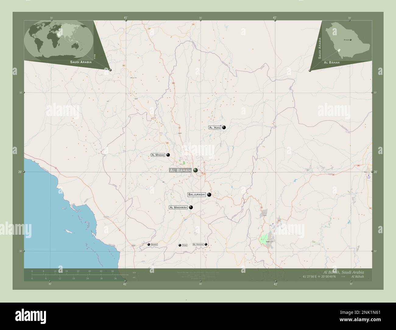 Al Bahah, region of Saudi Arabia. Open Street Map. Locations and names ...