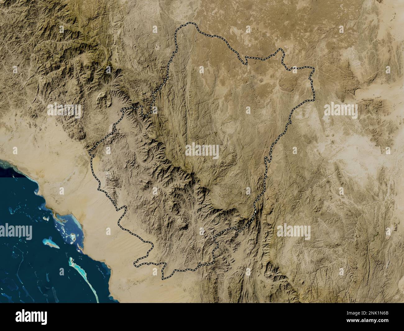 Al Bahah, region of Saudi Arabia. Low resolution satellite map Stock ...