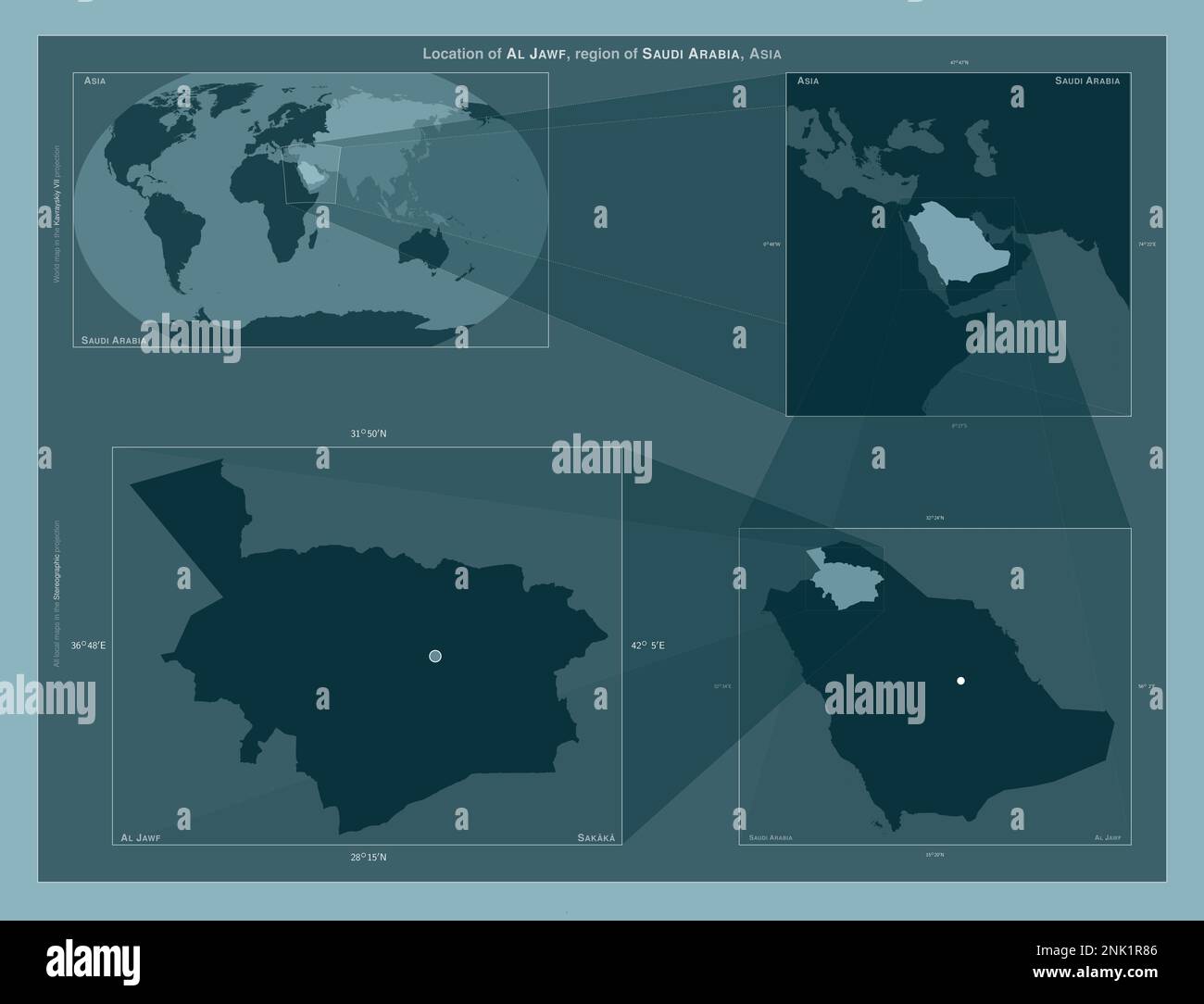 Al Jawf, region of Saudi Arabia. Diagram showing the location of the ...