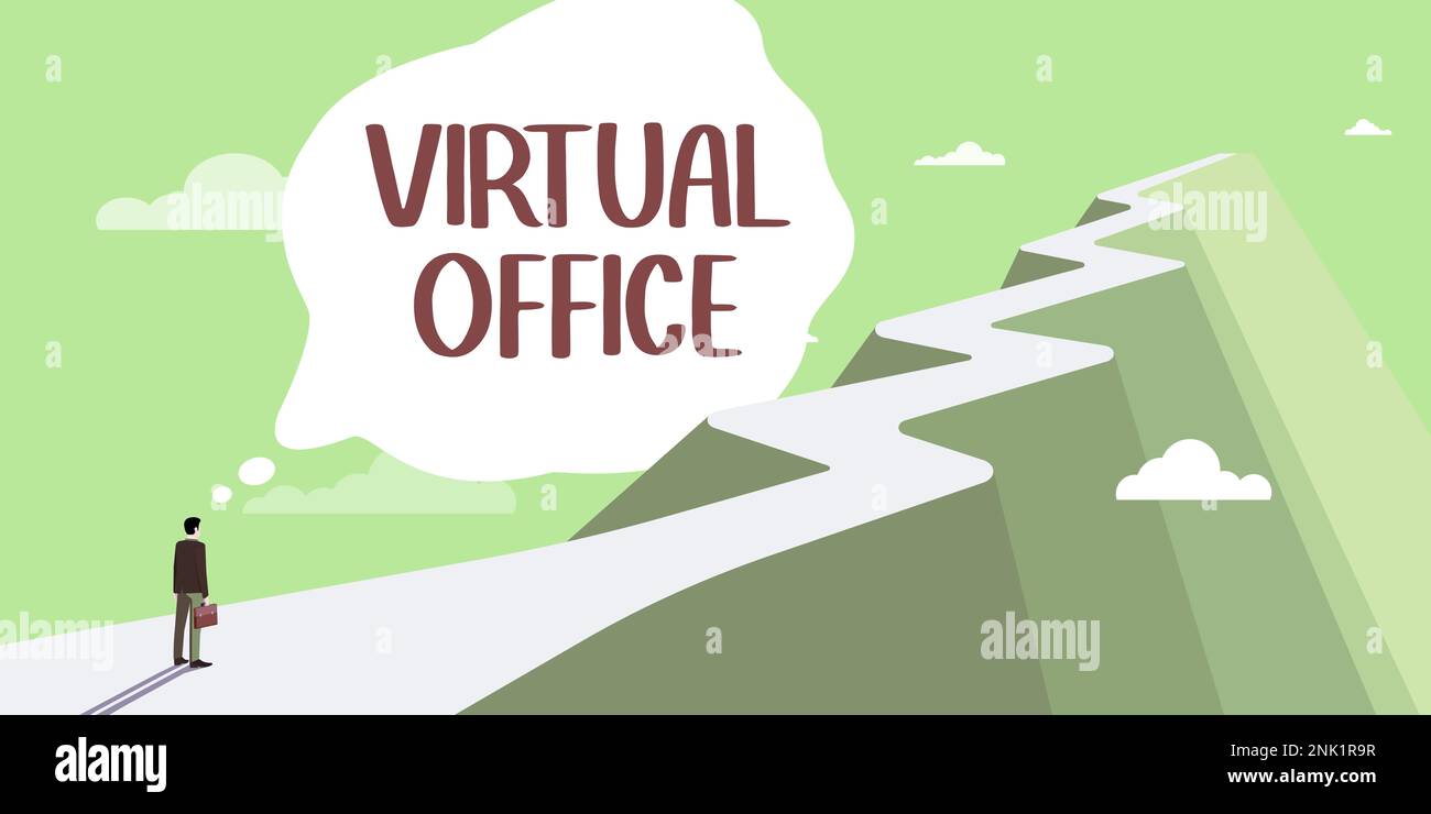 Conceptual caption Virtual Office. Business showcase Mobile work ...