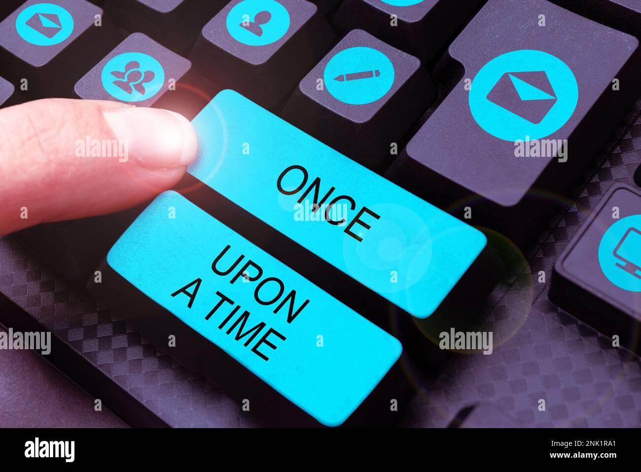 Text caption presenting Once Upon A Time. Concept meaning telling story ...