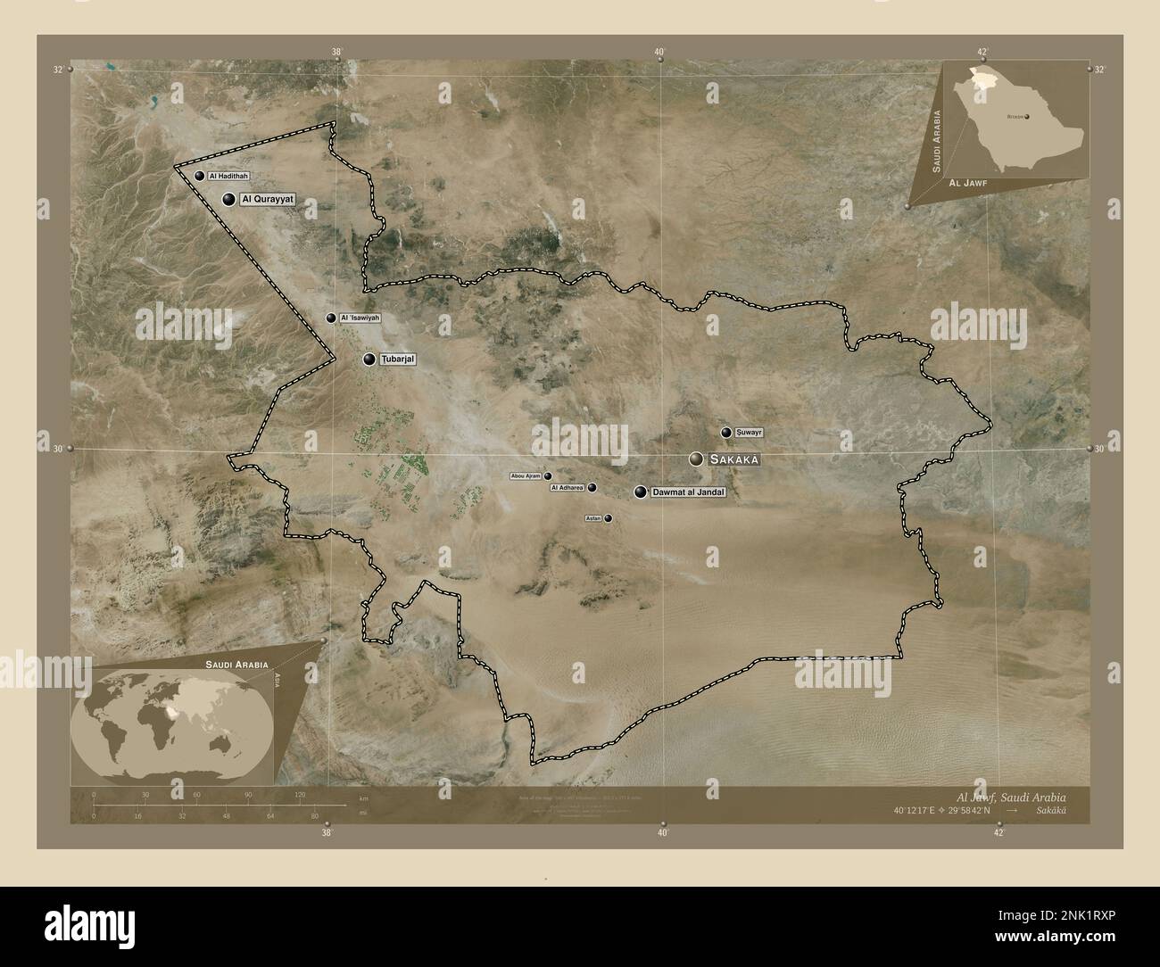 Al Jawf, region of Saudi Arabia. High resolution satellite map ...