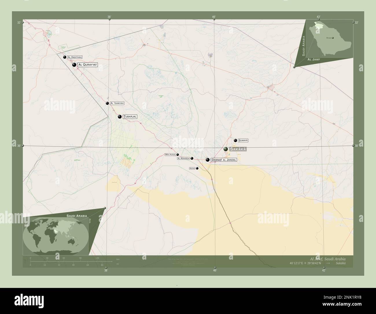 Al Jawf, region of Saudi Arabia. Open Street Map. Locations and names ...