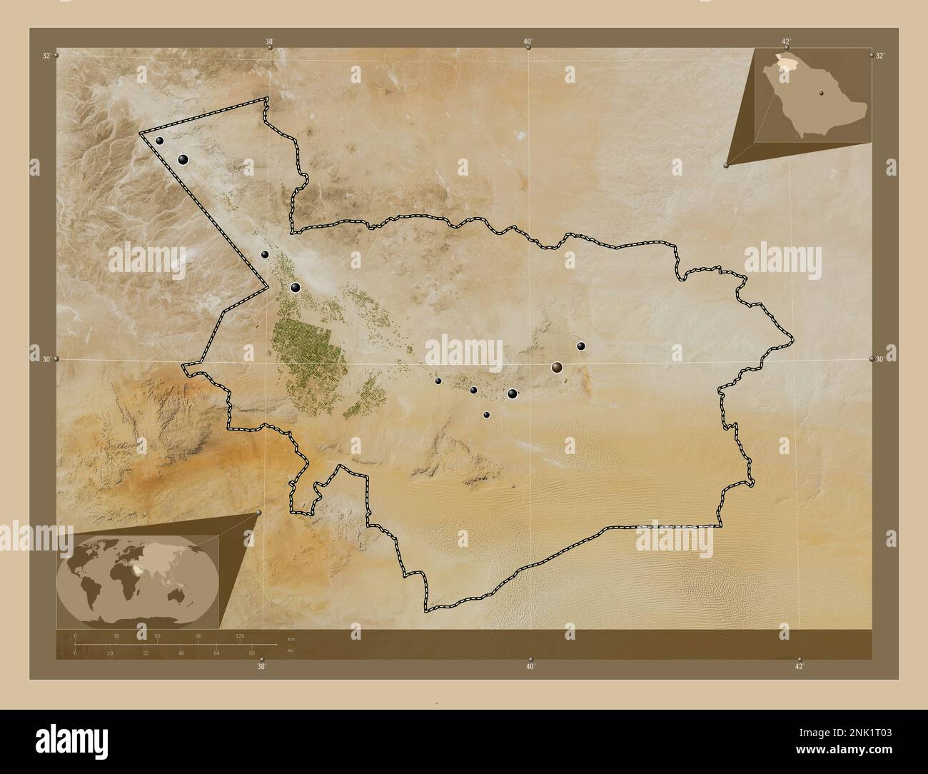 Al Jawf, region of Saudi Arabia. Low resolution satellite map ...