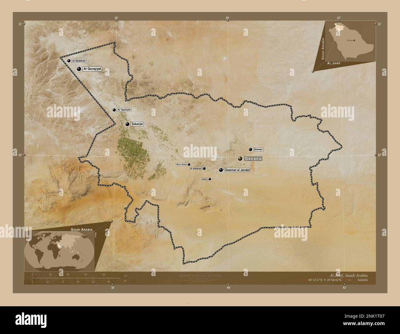 Al Jawf, region of Saudi Arabia. Low resolution satellite map ...