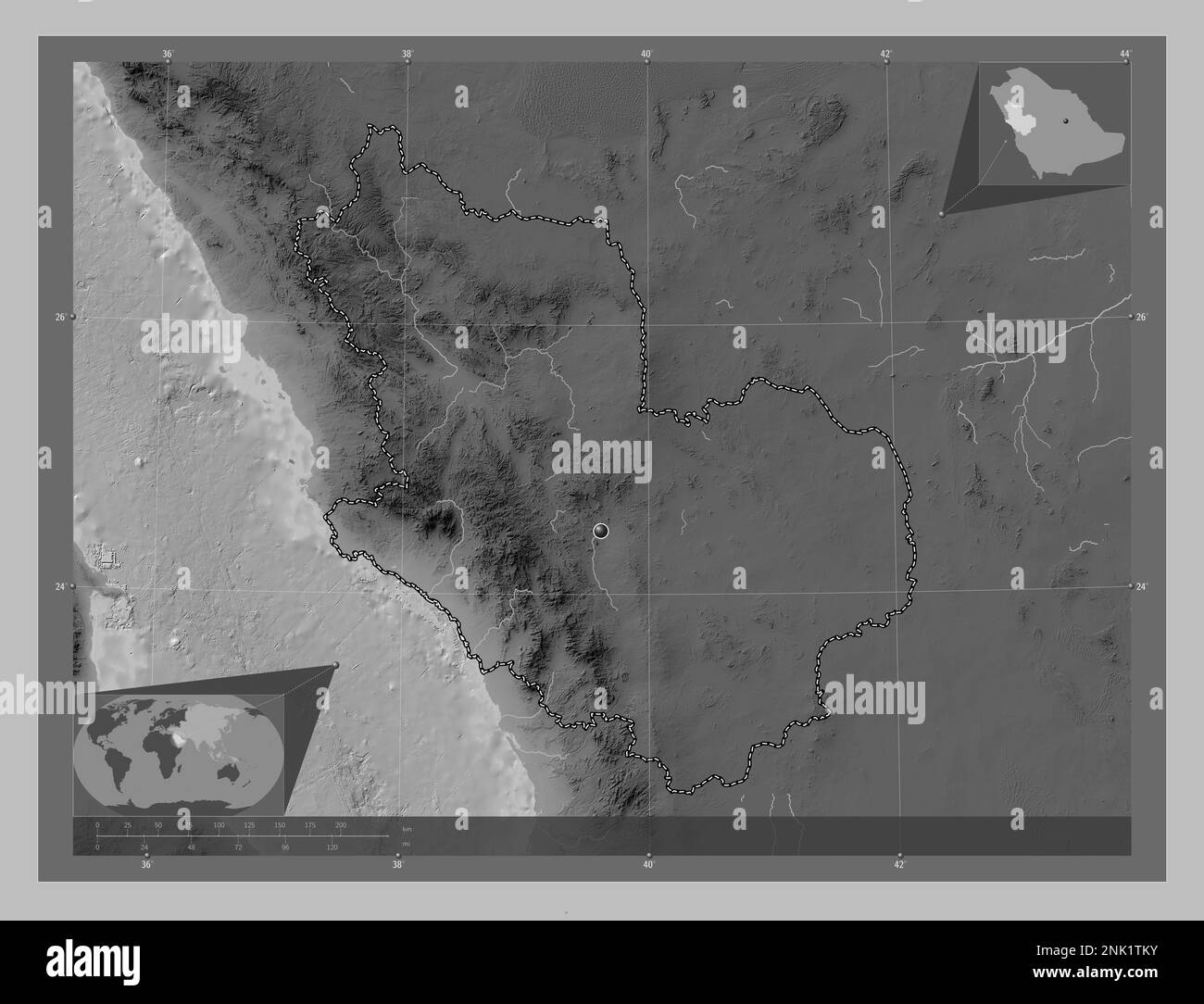 Al Madinah al Munawwarah, region of Saudi Arabia. Grayscale elevation ...