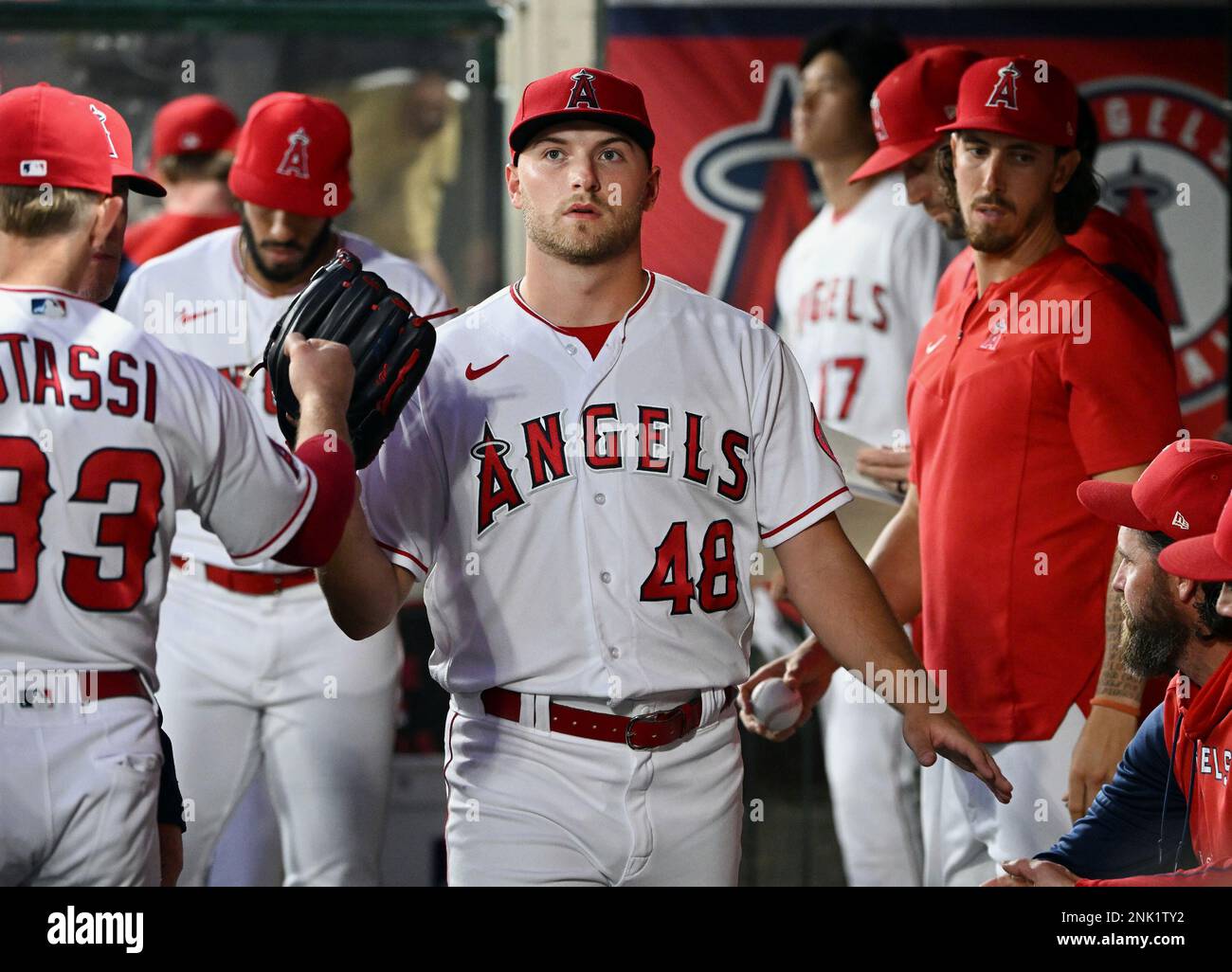 ANAHEIM, CA - JUNE 08: Los Angeles Angels pitcher Reid Detmers (48) in ...