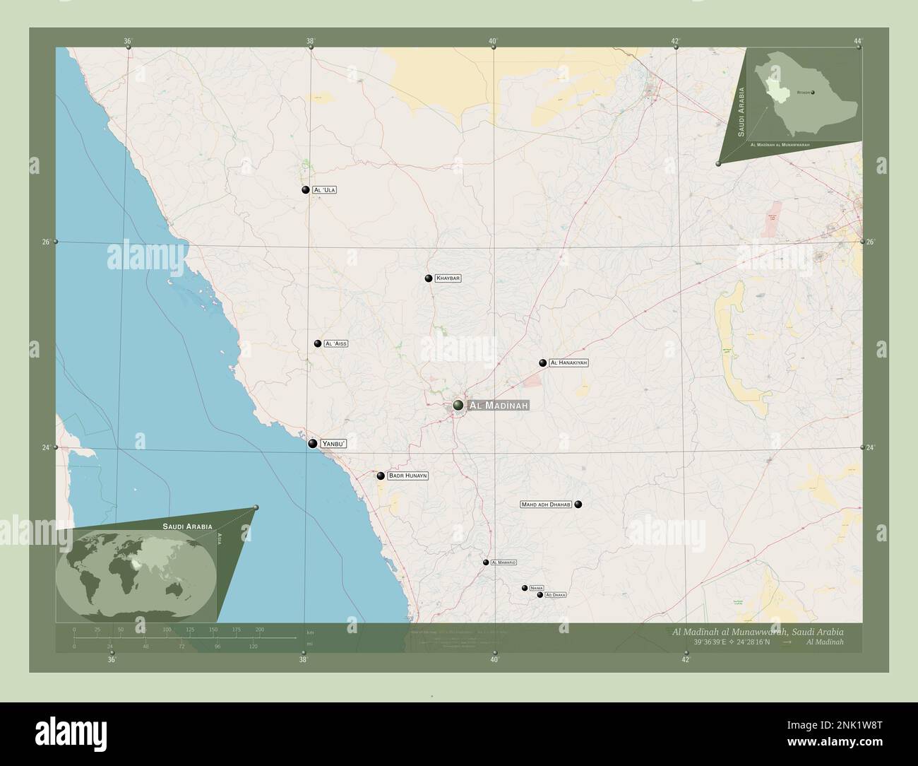 Al Madinah al Munawwarah, region of Saudi Arabia. Open Street Map ...