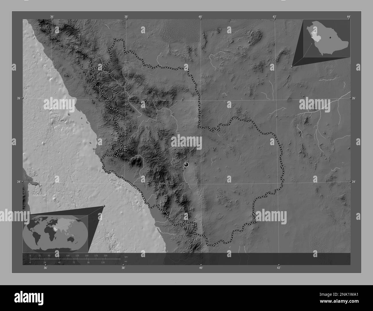 Al Madinah al Munawwarah, region of Saudi Arabia. Bilevel elevation map ...
