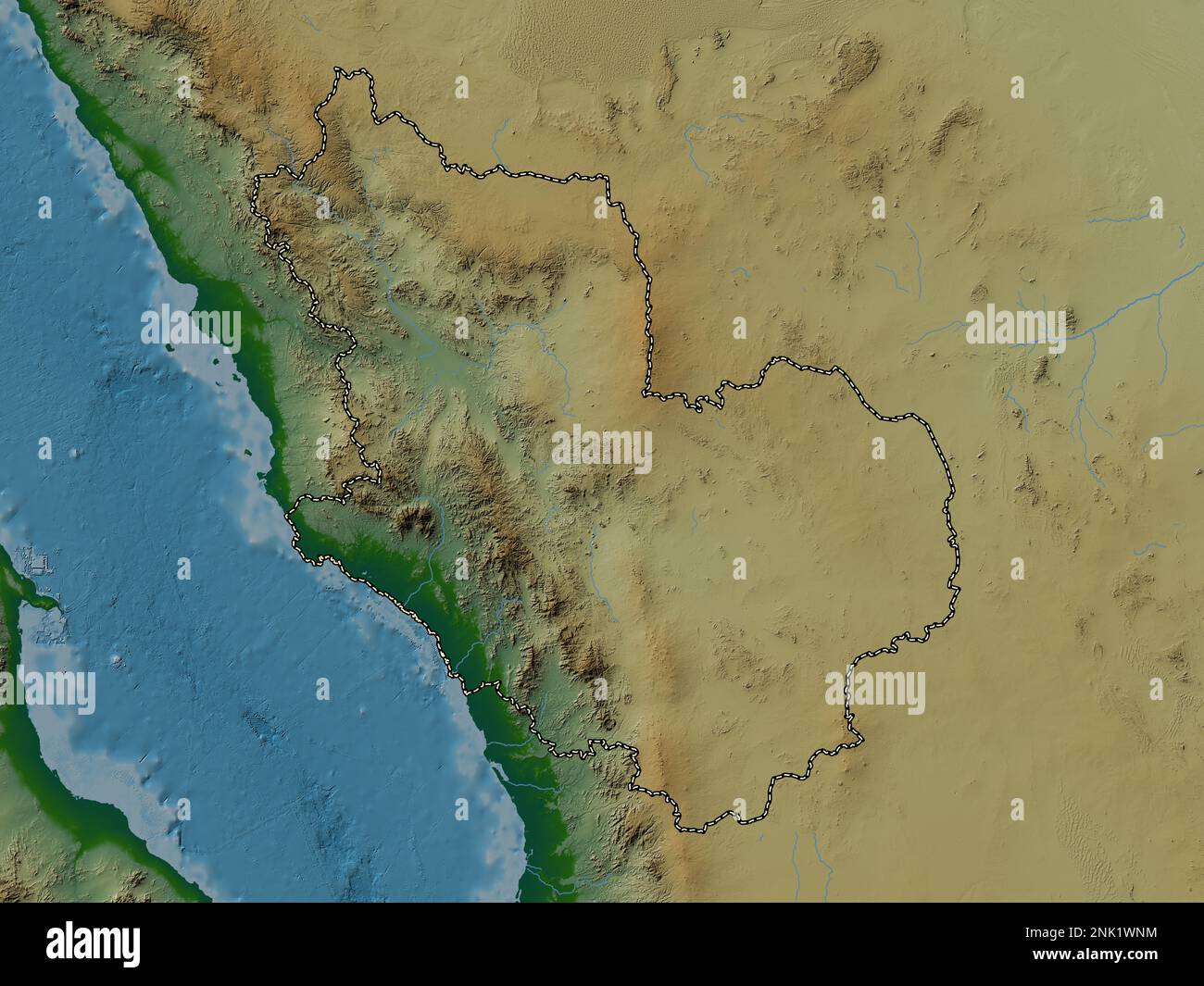 Al Madinah al Munawwarah, region of Saudi Arabia. Colored elevation map ...