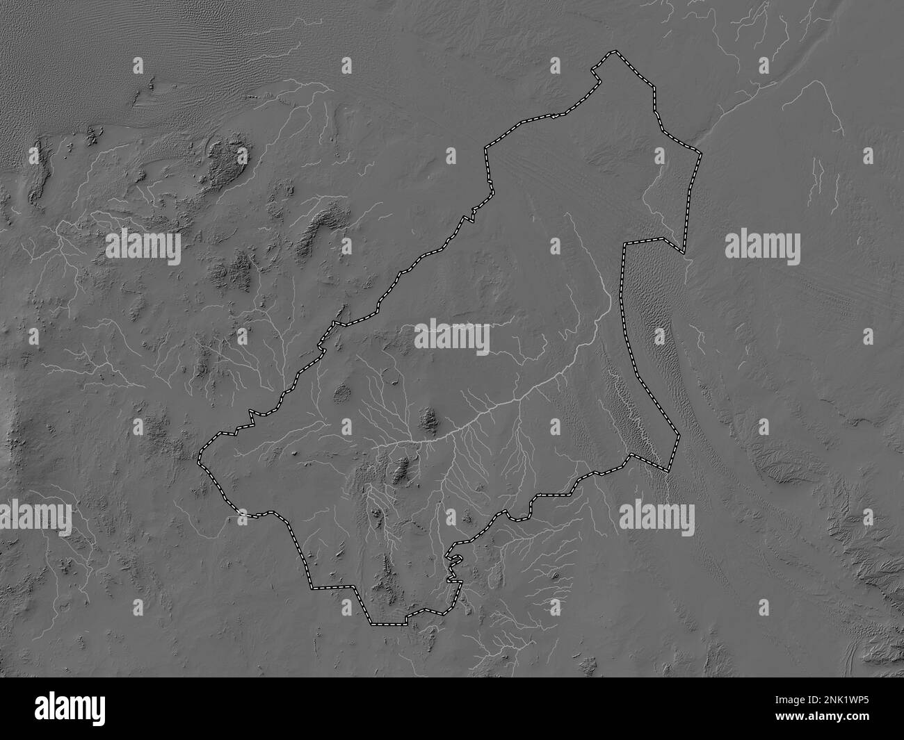 Al Qasim, region of Saudi Arabia. Bilevel elevation map with lakes and ...