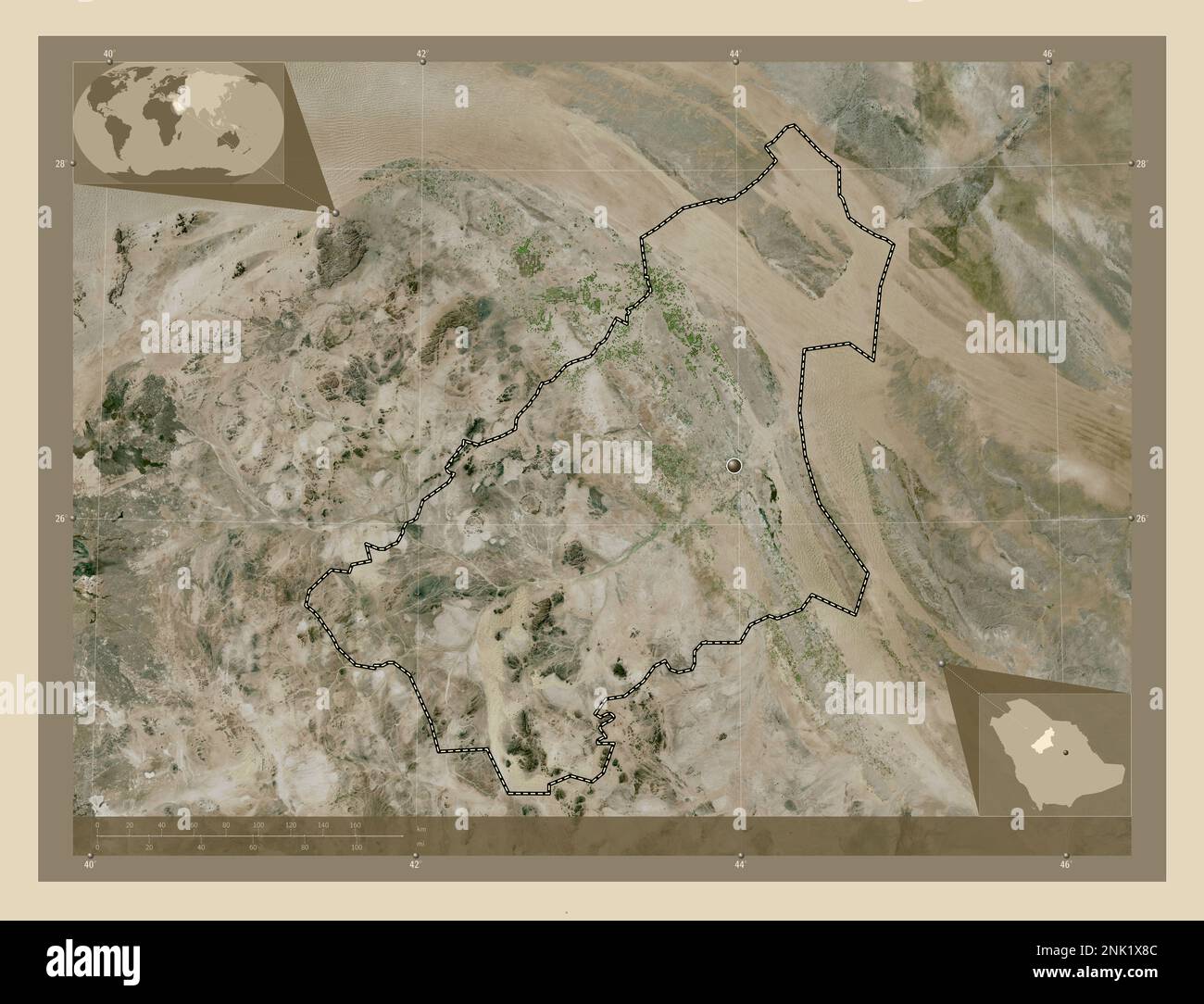 Al Qasim, region of Saudi Arabia. High resolution satellite map. Corner ...