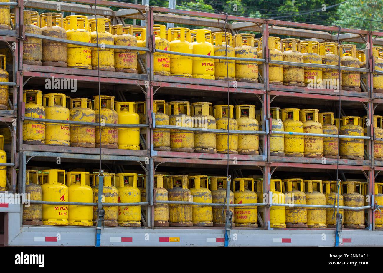 Kota Kinabalu, Sabah, Malaysia - February 21 2023: LPG gas cylinders ...