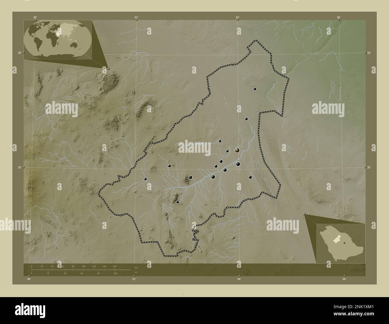 Al Qasim, region of Saudi Arabia. Elevation map colored in wiki style ...