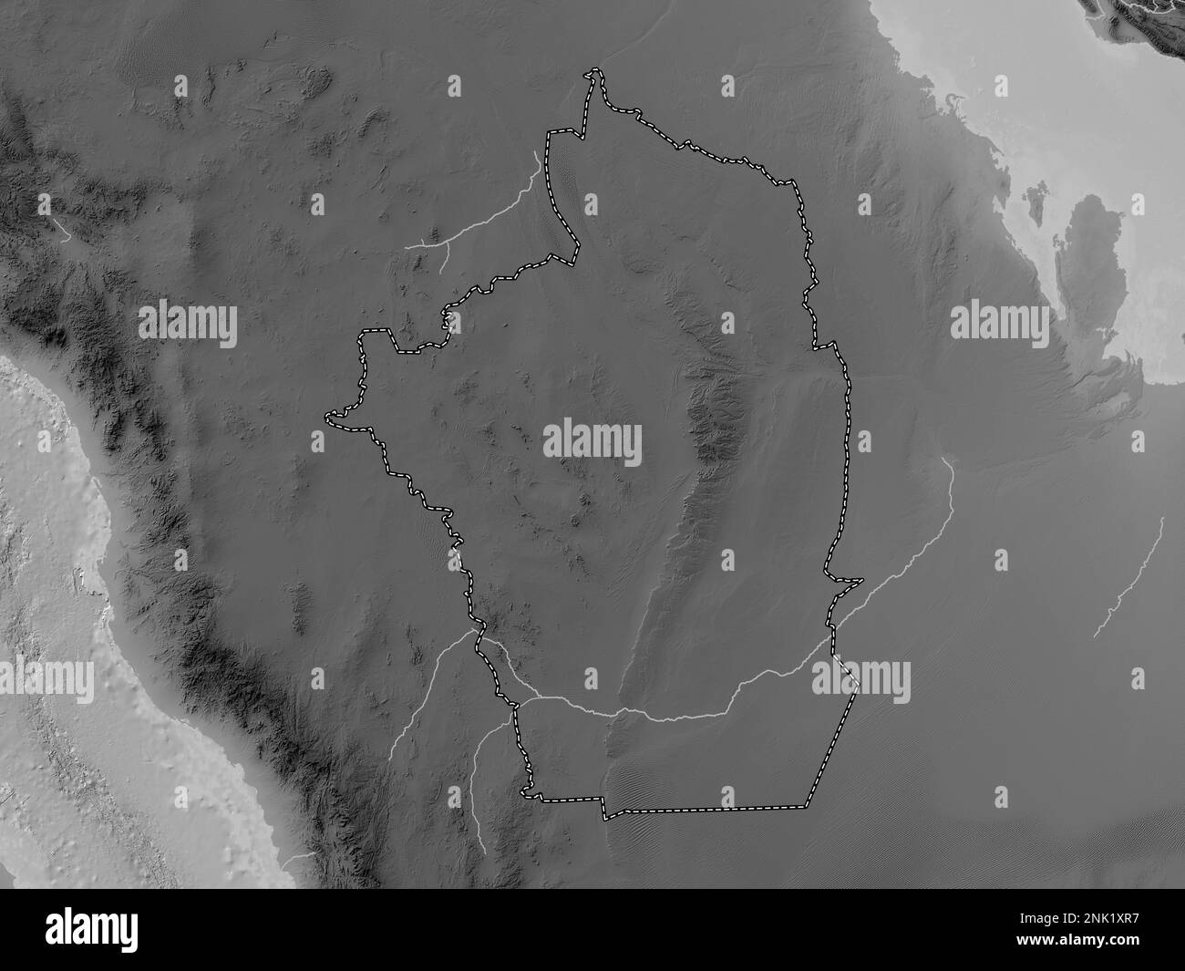 Ar Riyad, region of Saudi Arabia. Grayscale elevation map with lakes ...
