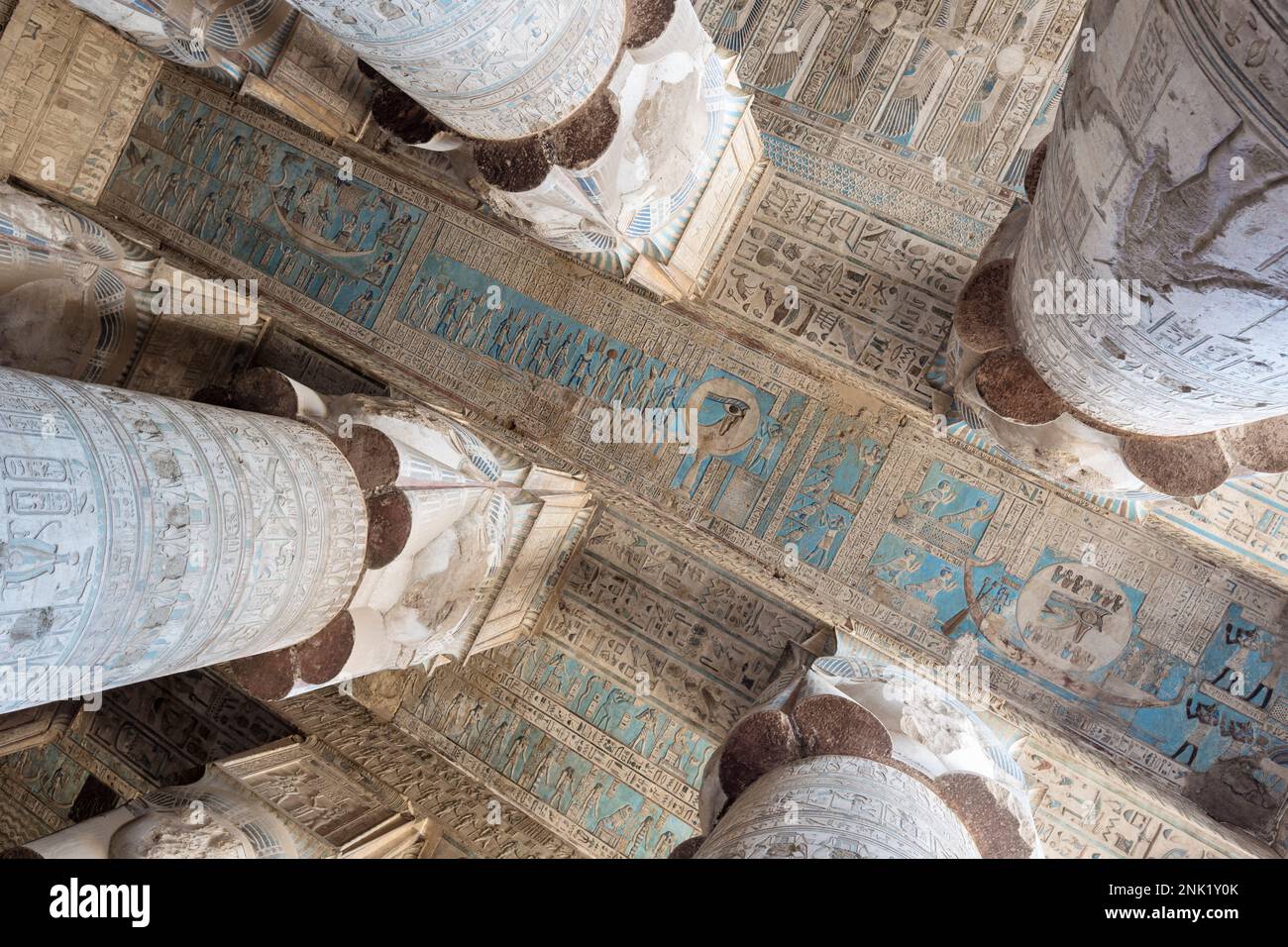 Outer hypostyle hall ceiling, temple of Hathor, Dendara, Egypt Stock ...