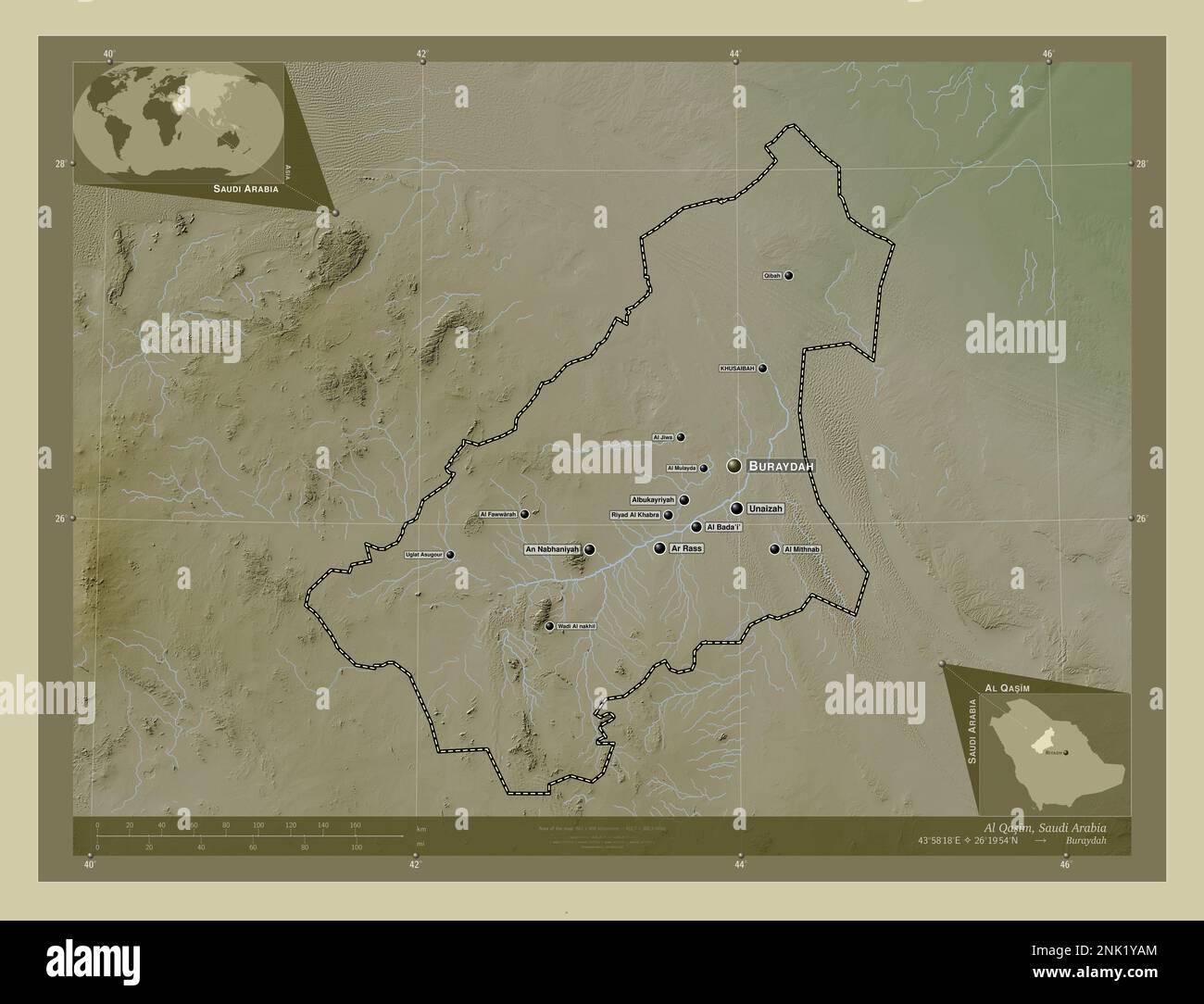 Al Qasim, region of Saudi Arabia. Elevation map colored in wiki style ...