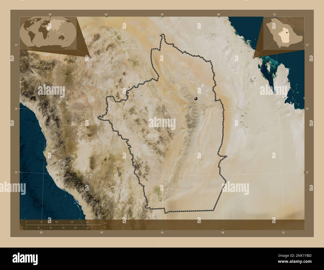 Ar Riyad, region of Saudi Arabia. Low resolution satellite map. Corner ...