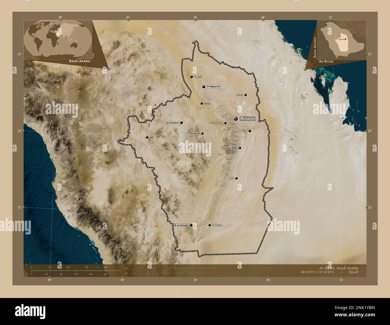 Ar Riyad, region of Saudi Arabia. Low resolution satellite map ...