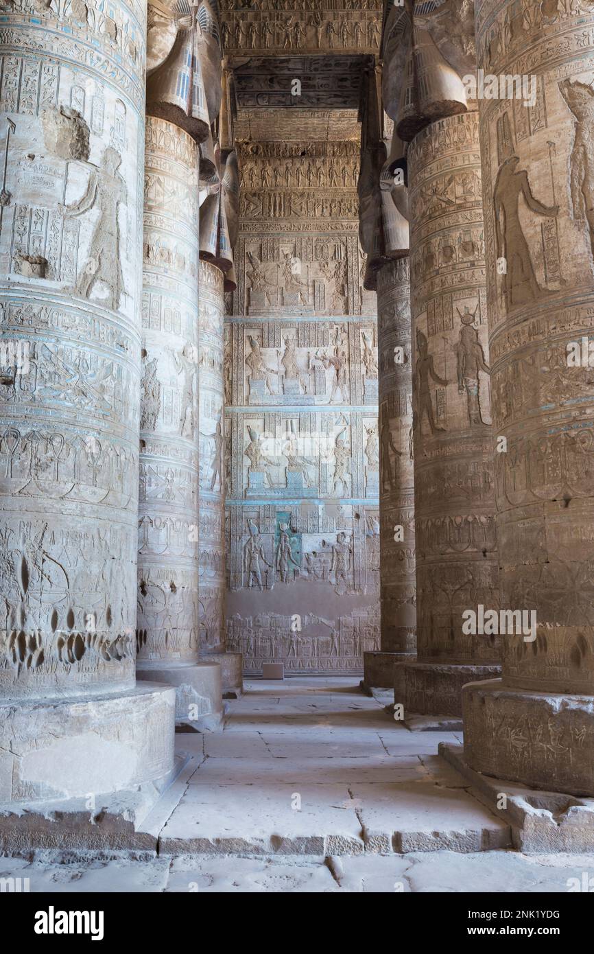 Outer hypostyle hall, temple of Hathor, Dendara, Egypt Stock Photo - Alamy