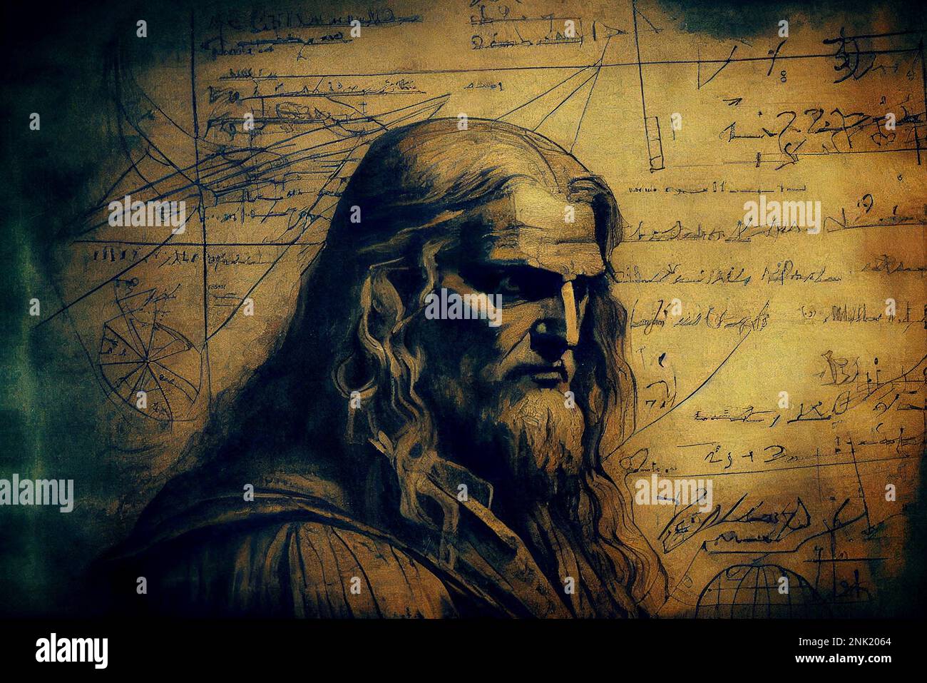 A vintage mathematics scientific background with portrait of a ...