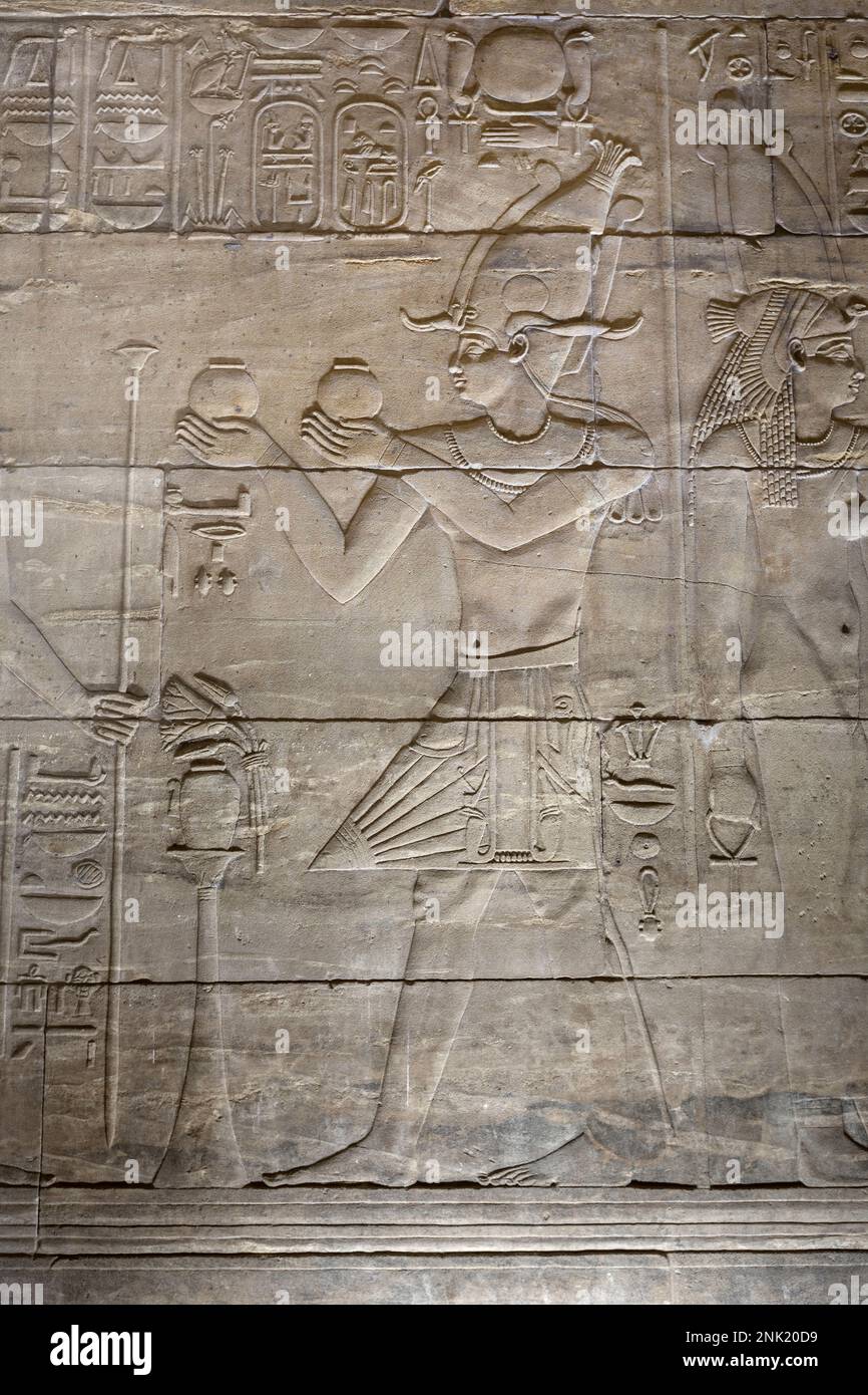 Reliefs in the inner sanctuary, Philae temple, Aswan, Egypt Stock Photo ...