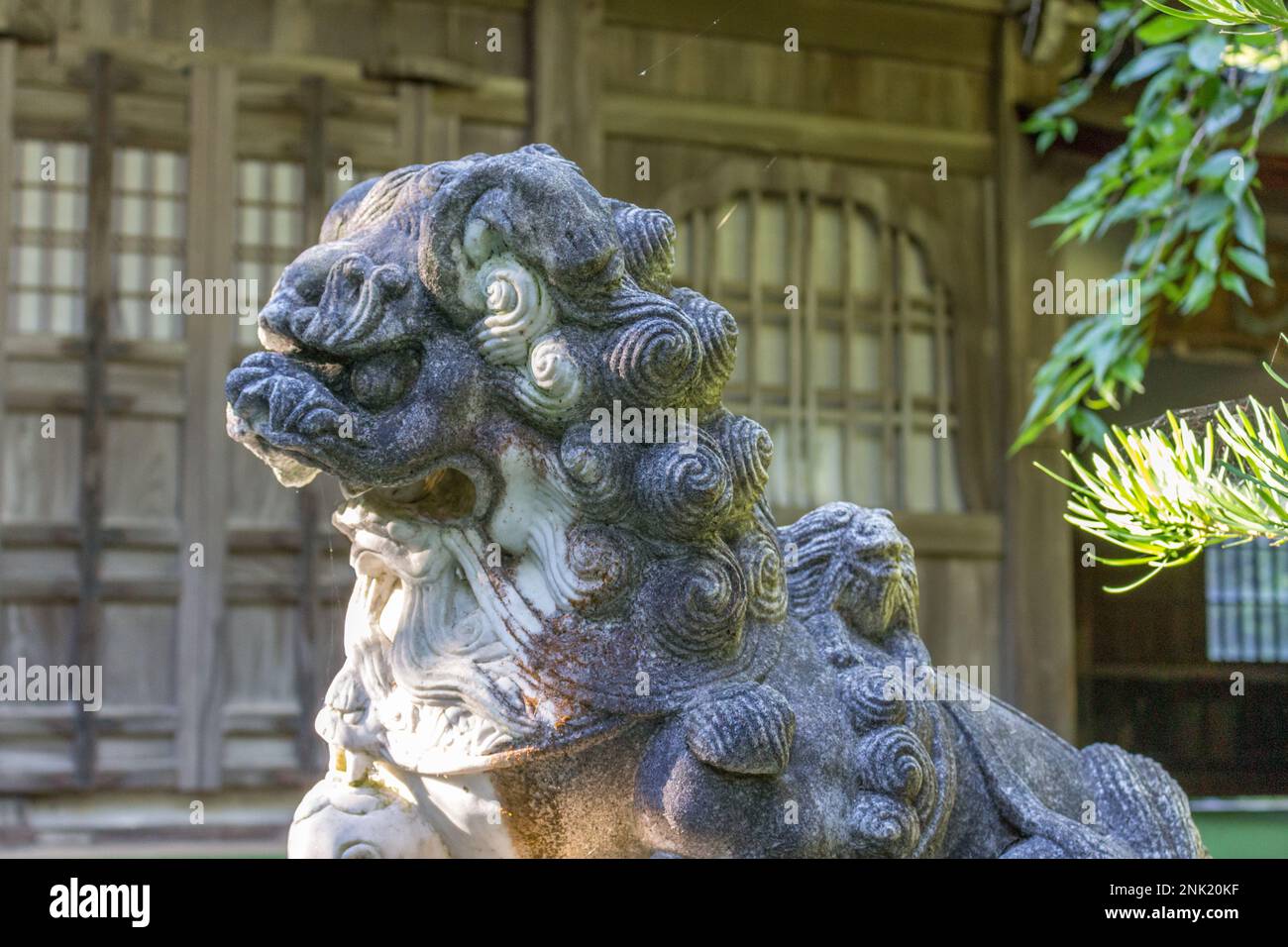 Komainu, or lion-dog, statue at imohoritougorou jinja, Kanazawa, Japan ...