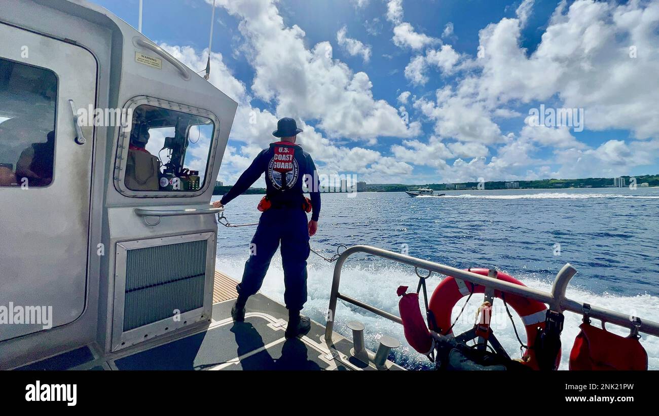 A member of a U.S. Coast Guard Station Apra Harbor 45-foot response ...