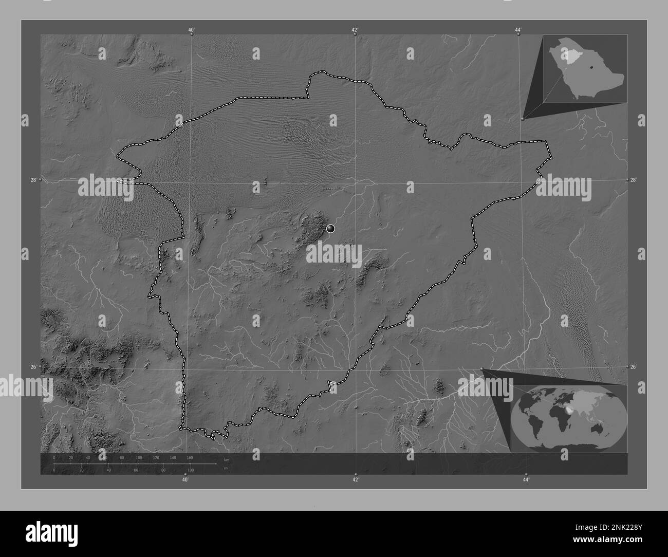Ha'il, region of Saudi Arabia. Bilevel elevation map with lakes and ...