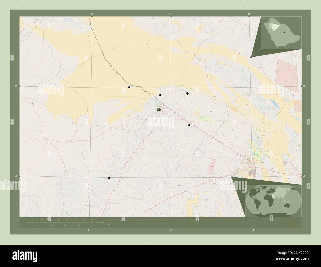 Ha'il, region of Saudi Arabia. Open Street Map. Locations of major ...