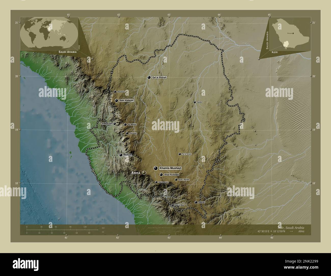 'Asir, region of Saudi Arabia. Elevation map colored in wiki style with ...