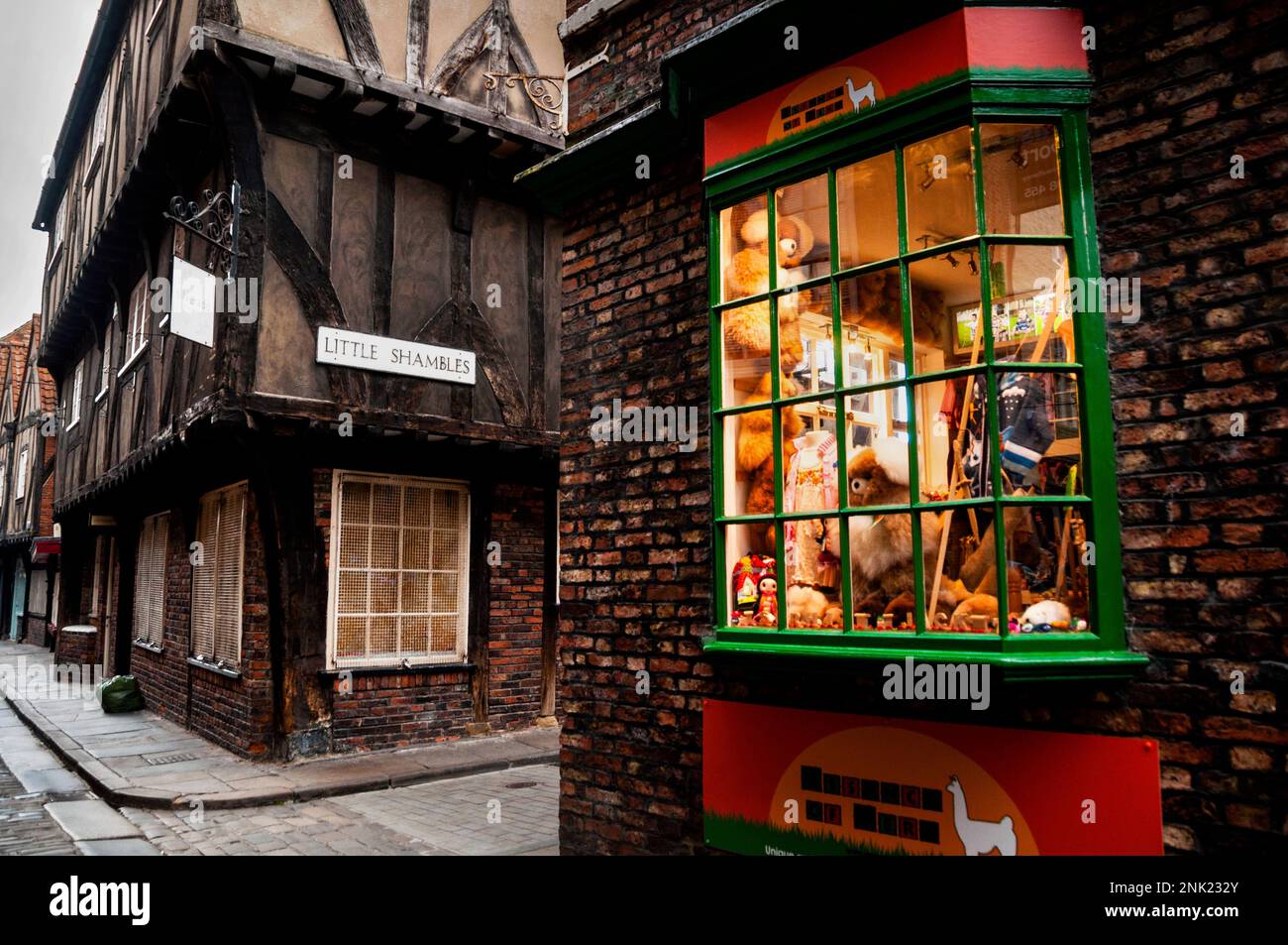 Jettied medieval timber frame house, Shambles, York, England Stock ...