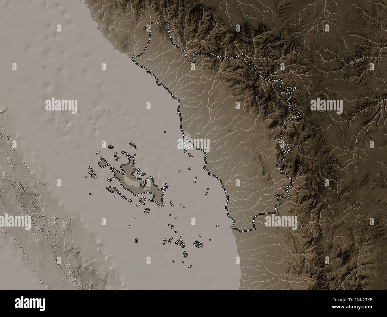 Jazan, region of Saudi Arabia. Elevation map colored in sepia tones ...
