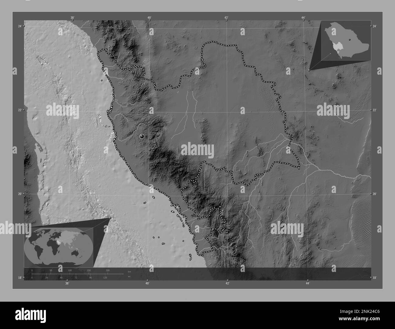 Makkah al Mukarramah, region of Saudi Arabia. Bilevel elevation map ...