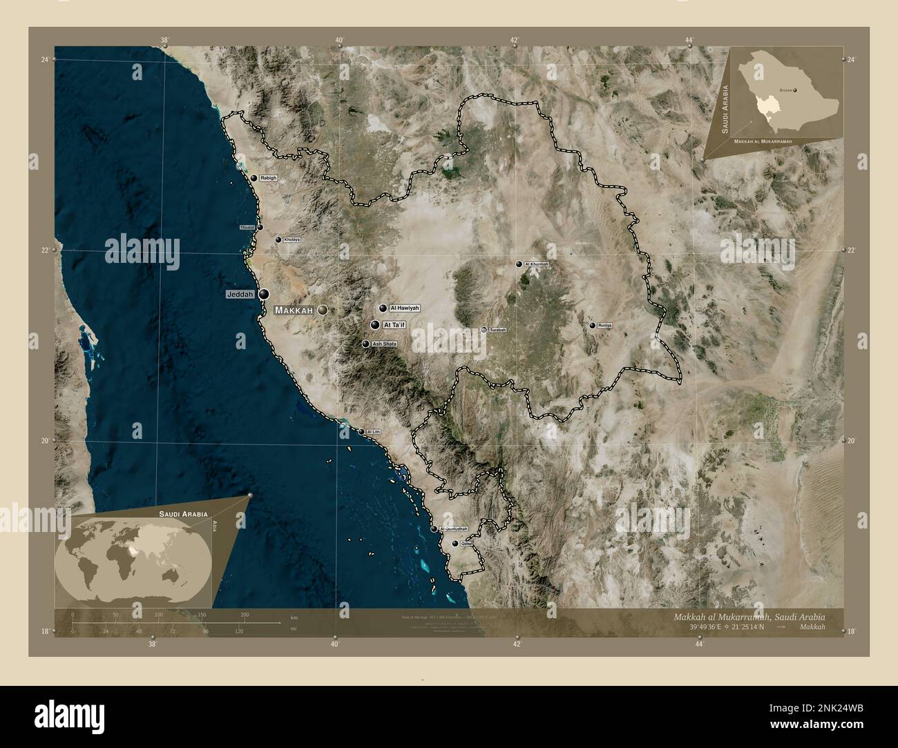 Makkah al Mukarramah, region of Saudi Arabia. High resolution satellite ...
