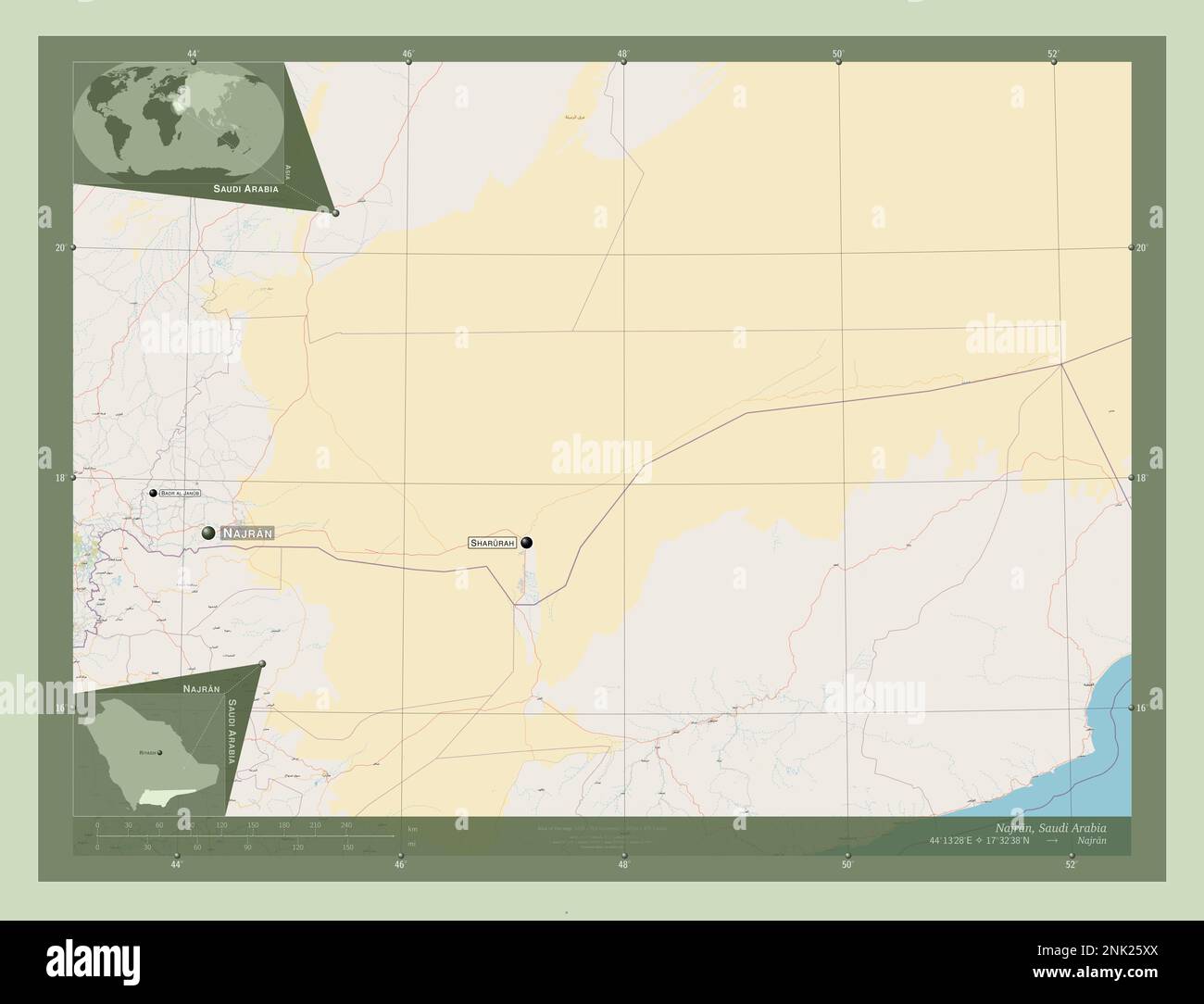 Najran, region of Saudi Arabia. Open Street Map. Locations and names of ...