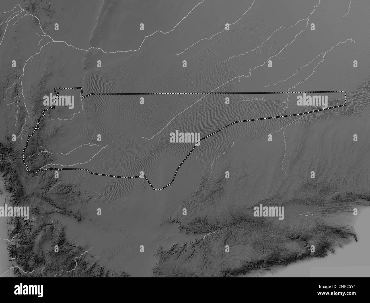Najran, region of Saudi Arabia. Grayscale elevation map with lakes and ...