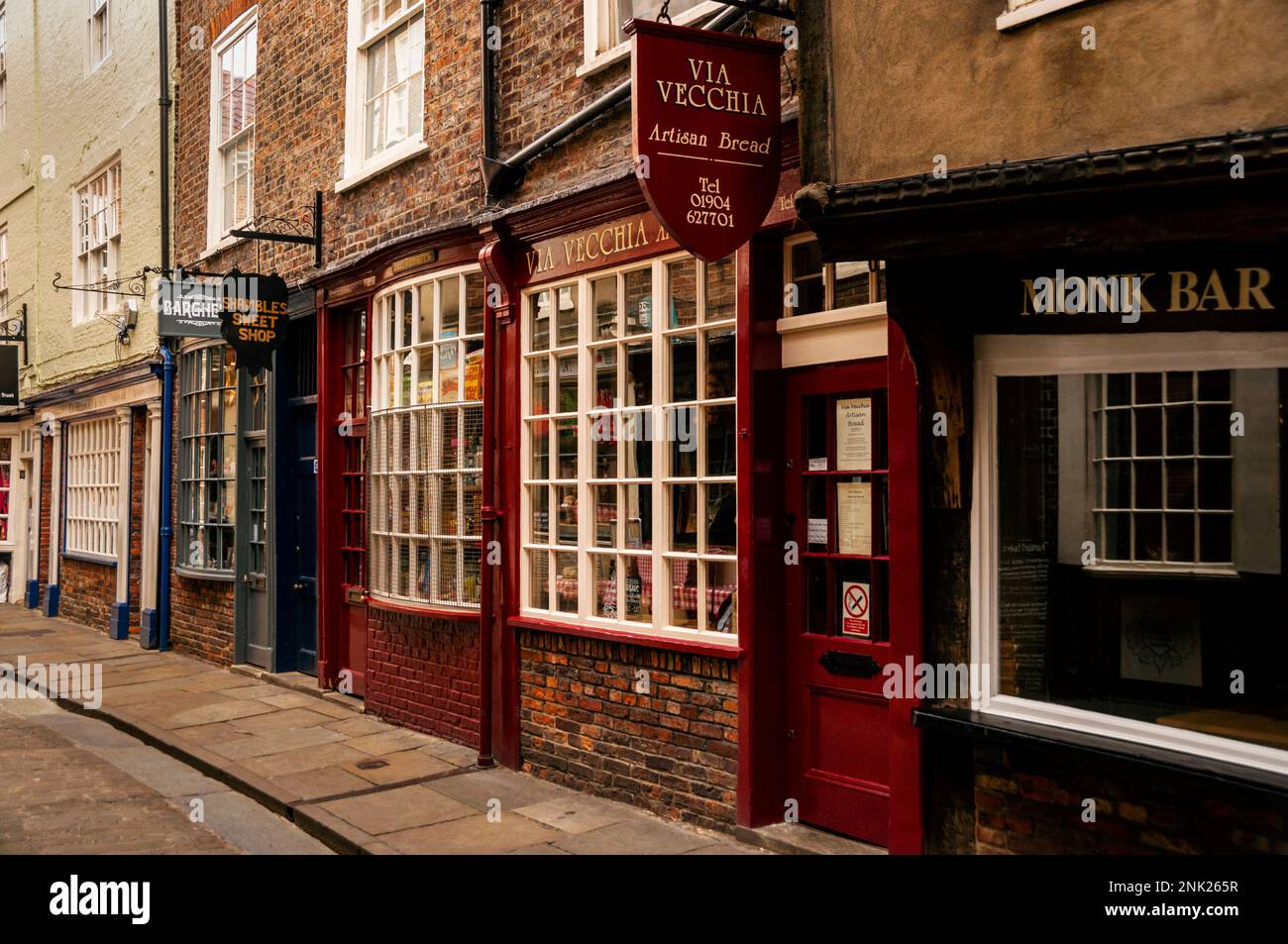 Quintessential English street in The Shambles medieval quarter in York ...