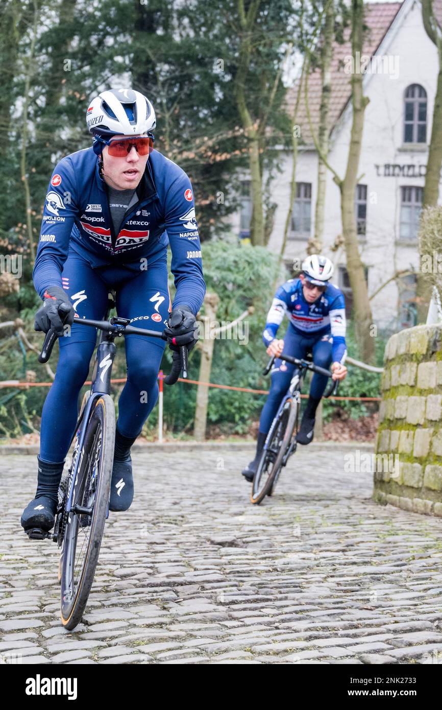 Soudal Quick-Step rider pictured in action during the reconnaissance of ...