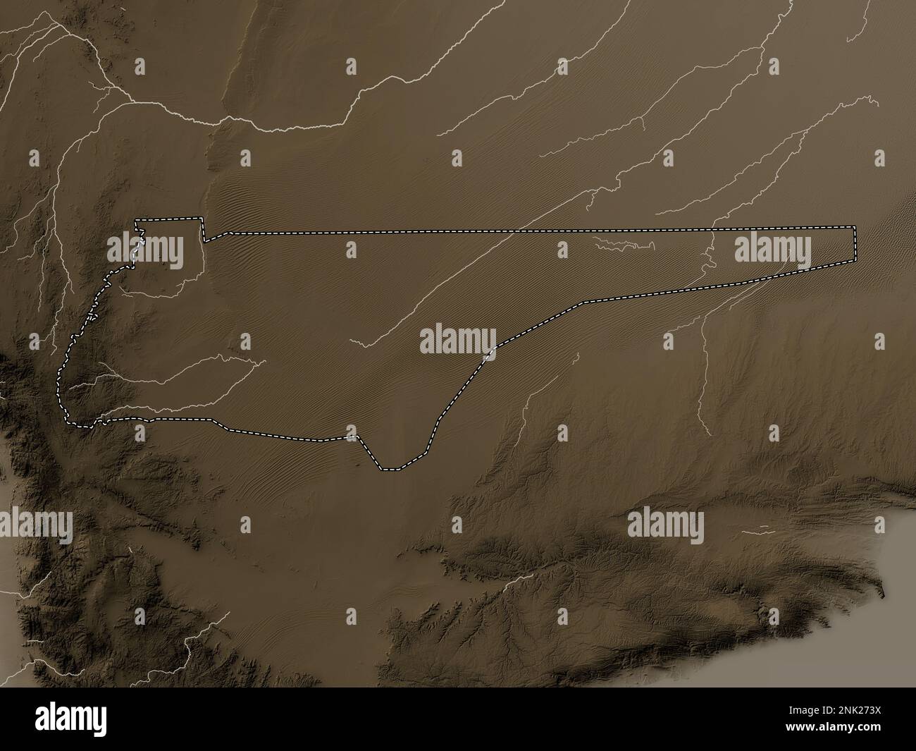 Najran, region of Saudi Arabia. Elevation map colored in sepia tones ...