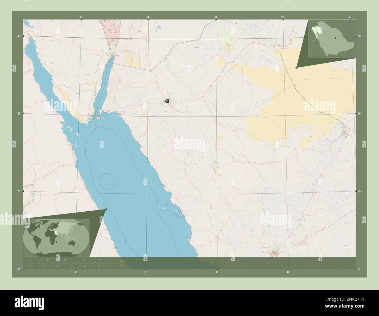 Tabuk, region of Saudi Arabia. Open Street Map. Corner auxiliary ...